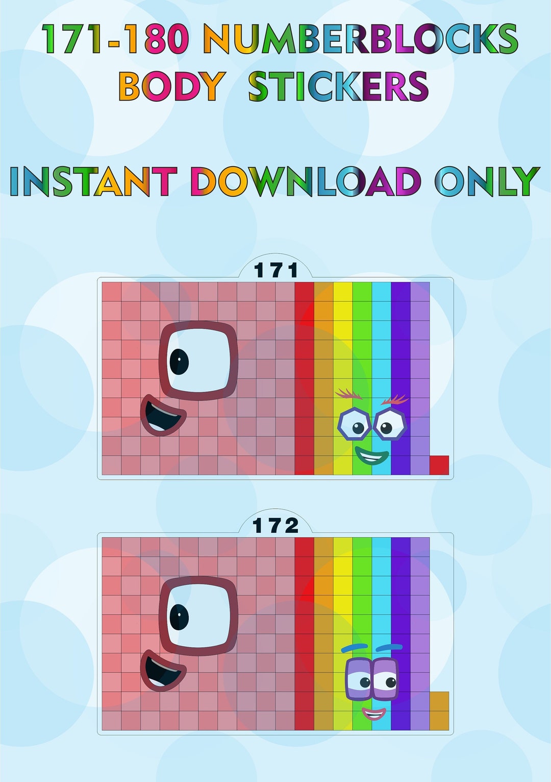 Numberblocks 171-180 Body Stickers / A4 Sticker Printing / Instant Digital Download (JPEG & PDF ...