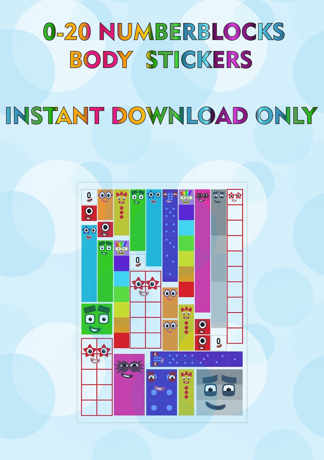 Numberblocks 0 - 20 Body Stickers / A4 Sticker Printing / Instant ...