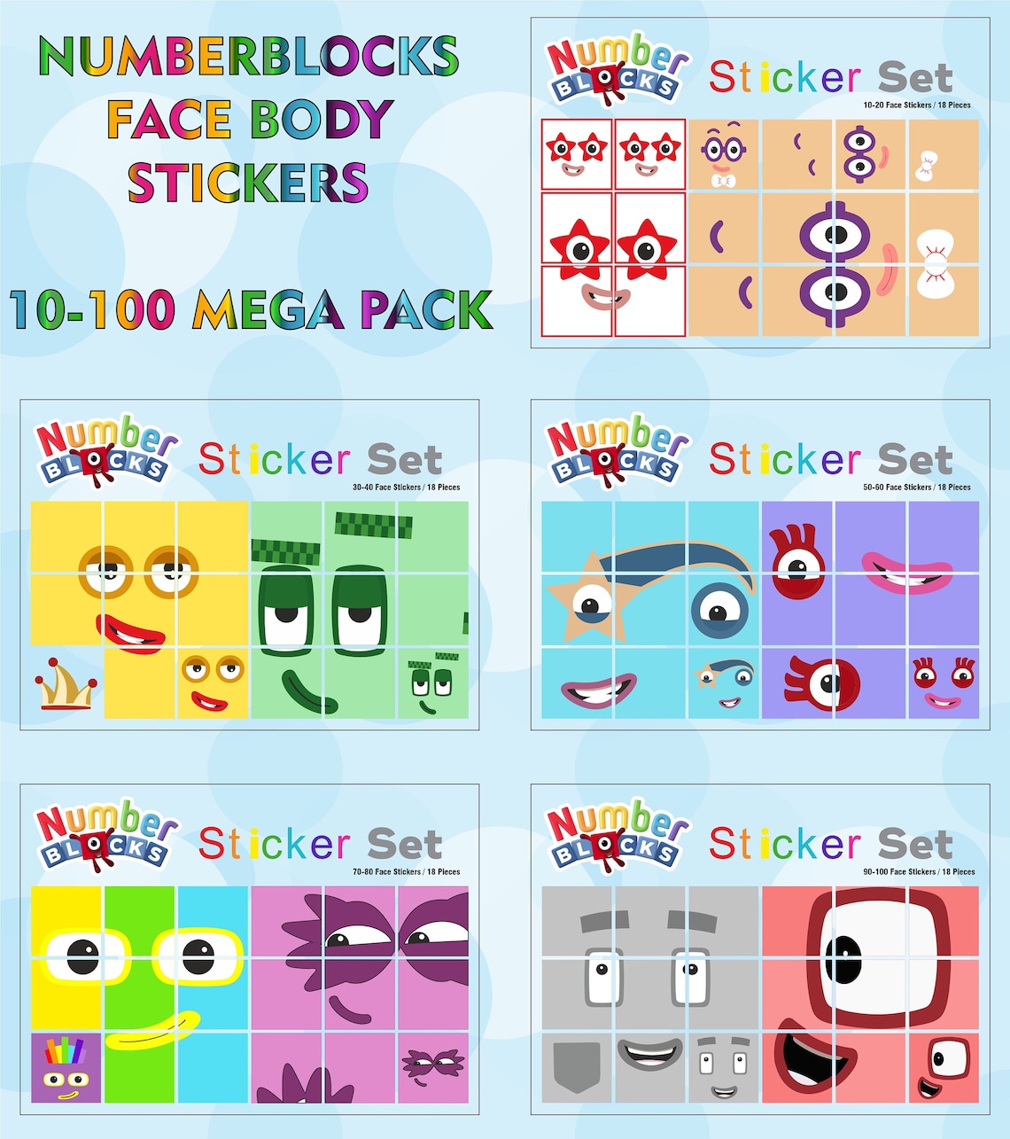 From 10 to 100 Numberblocks Stickers for Every Young Mathematician - Etsy