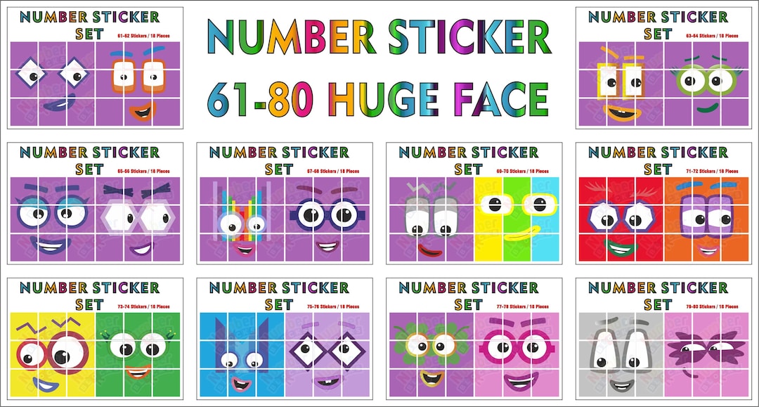61-80 Huge Face Set Number Blocks Inspired Stickers (with Variation) - Etsy