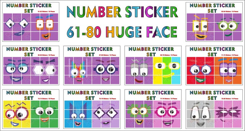61-80 Huge Face Set Number Blocks Inspired Stickers (with Variation) - Etsy