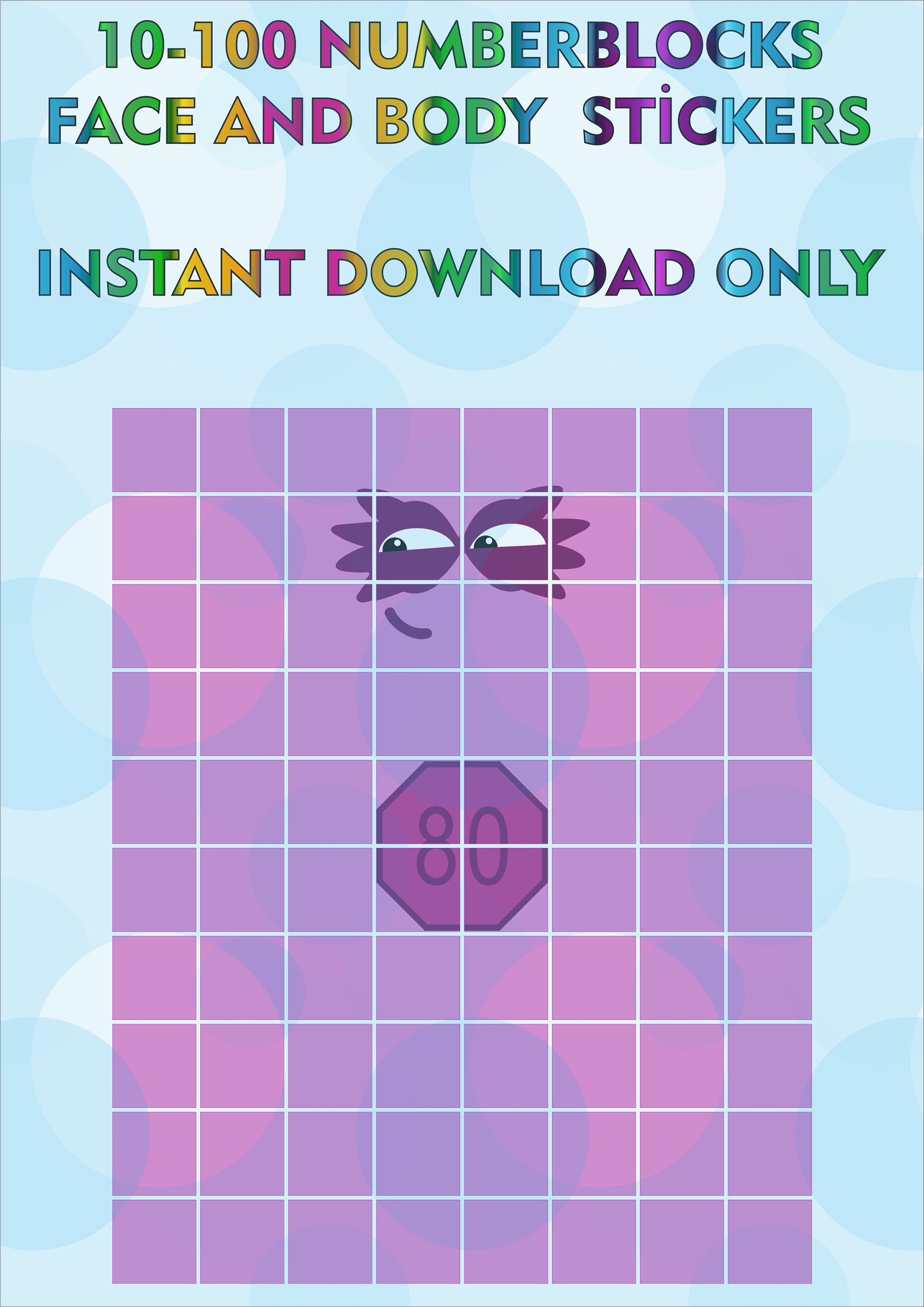 Number Blocks 10-100 Faces / for 2cm Cubes / A4 Sticker Printing ...