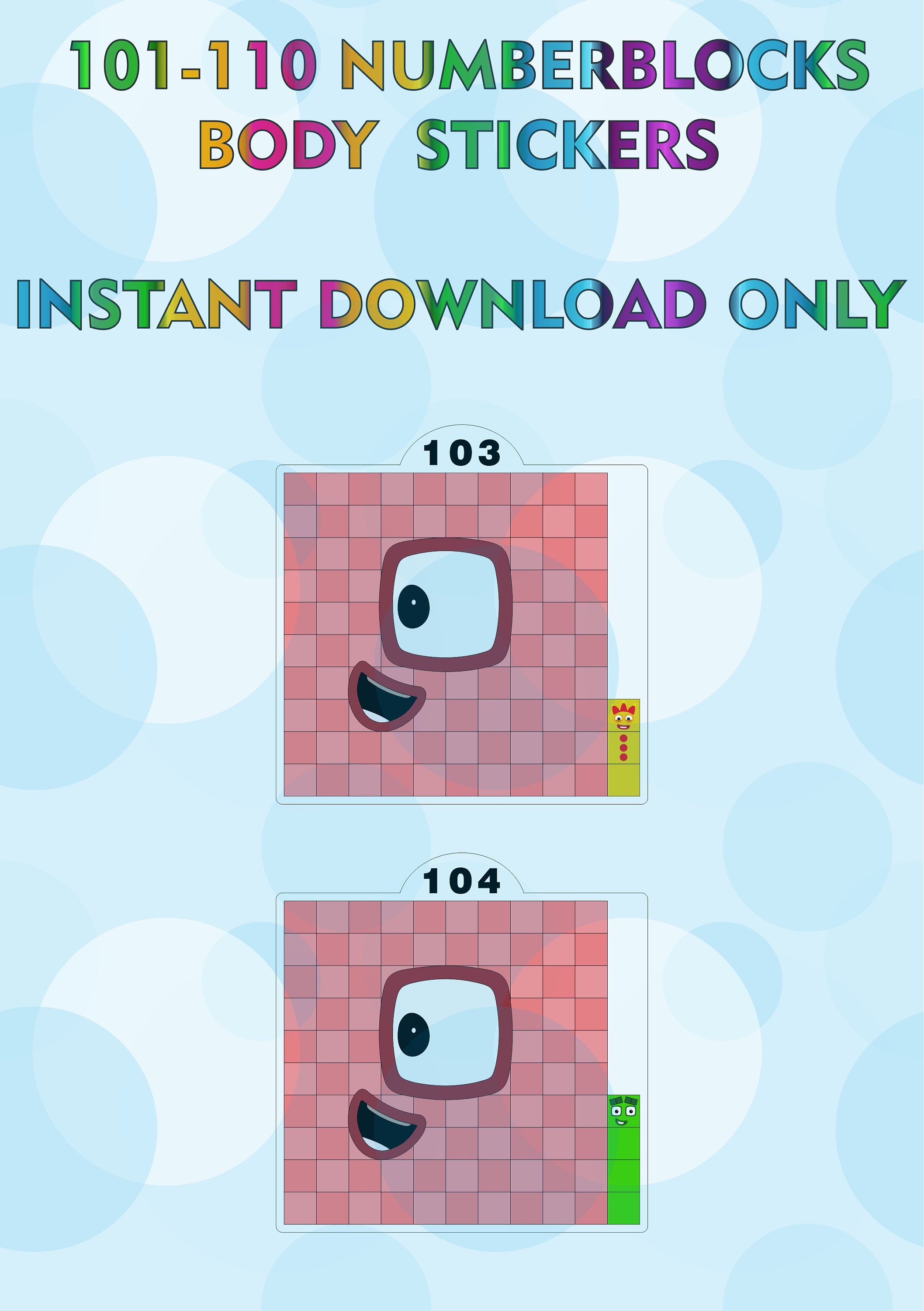Numberblocks 101-110 Body Stickers / A4 Sticker Printing / Instant ...