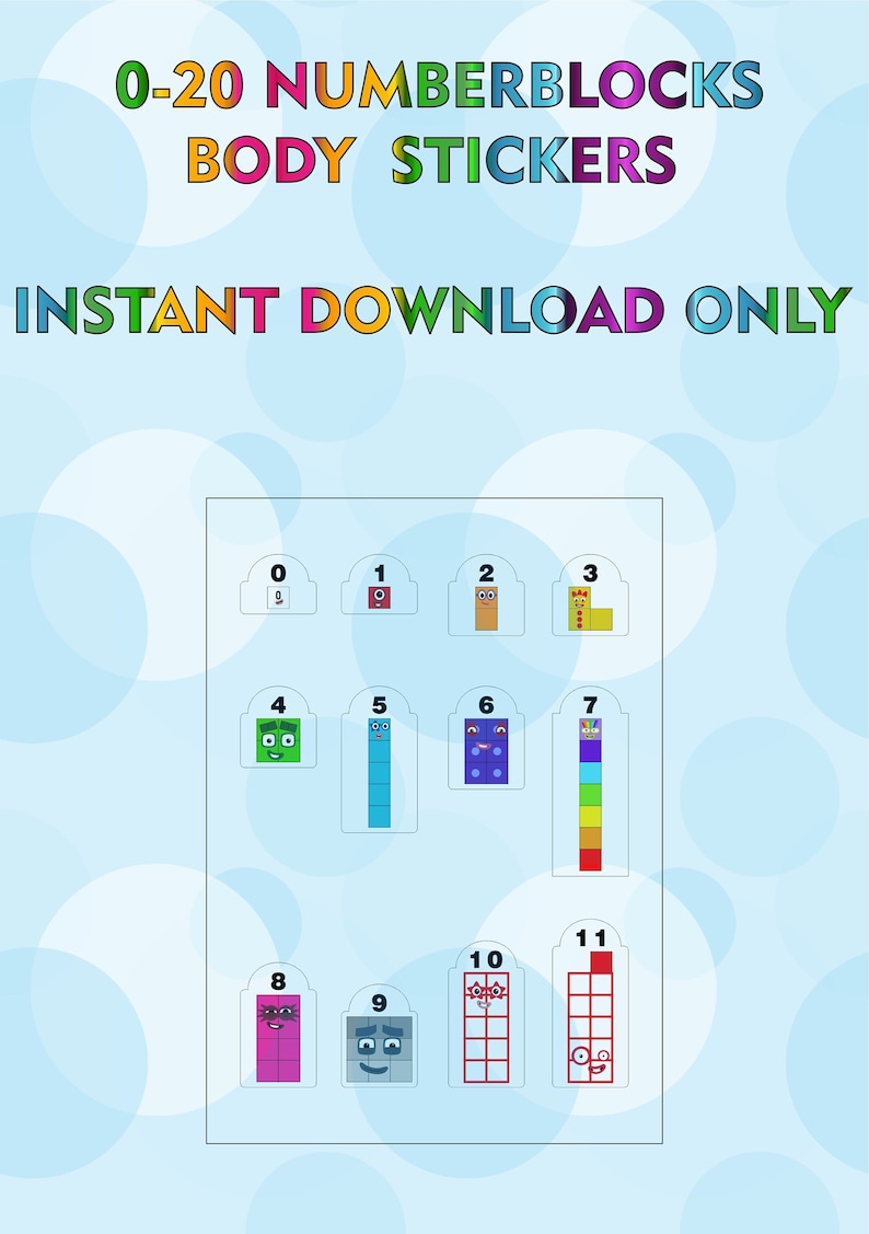 Numberblocks 0-20 Body Stickers / A4 Sticker Printing / Instant Digital ...
