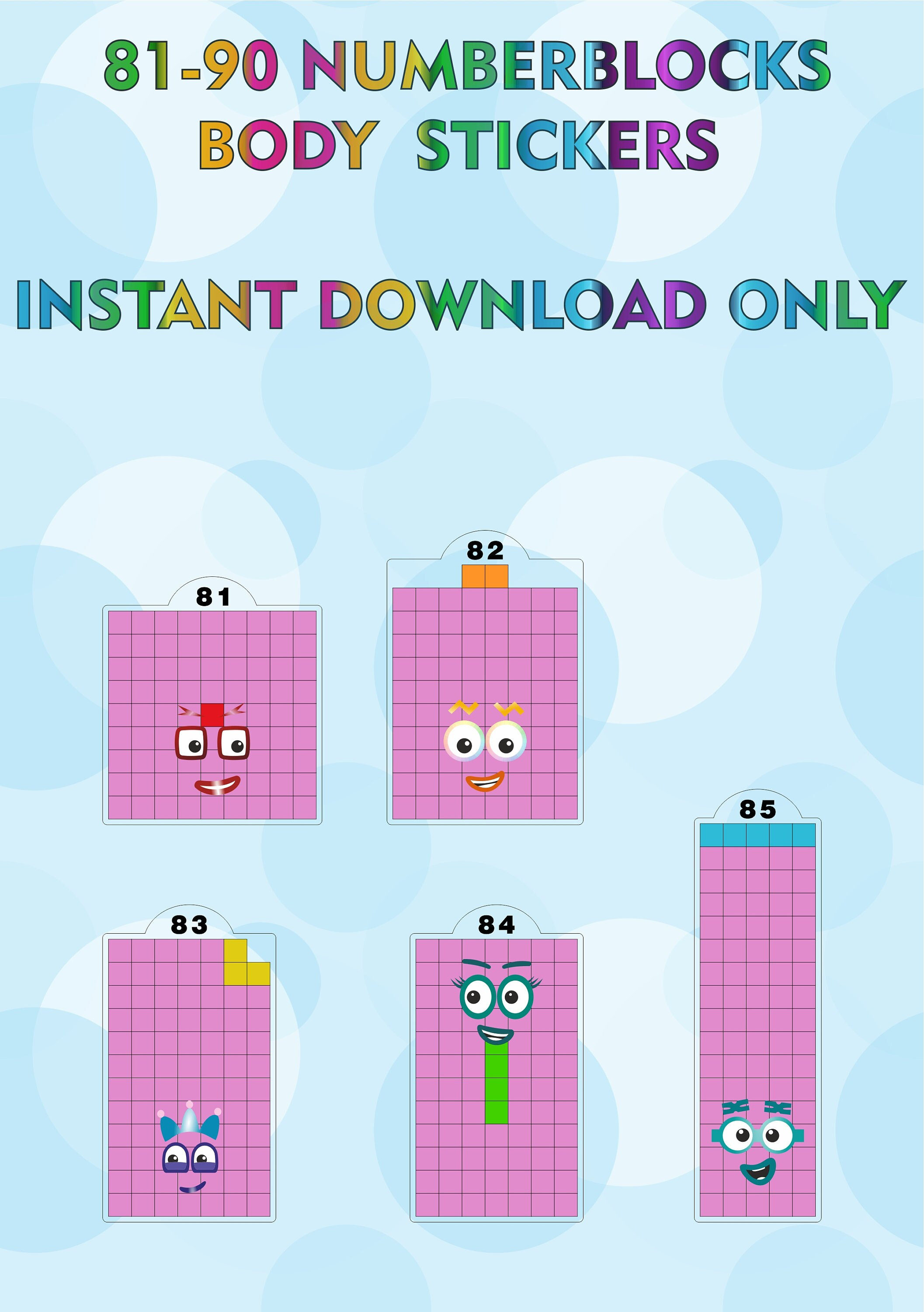 Numberblocks 81-90 Body Stickers / A4 Sticker Printing / Instant ...