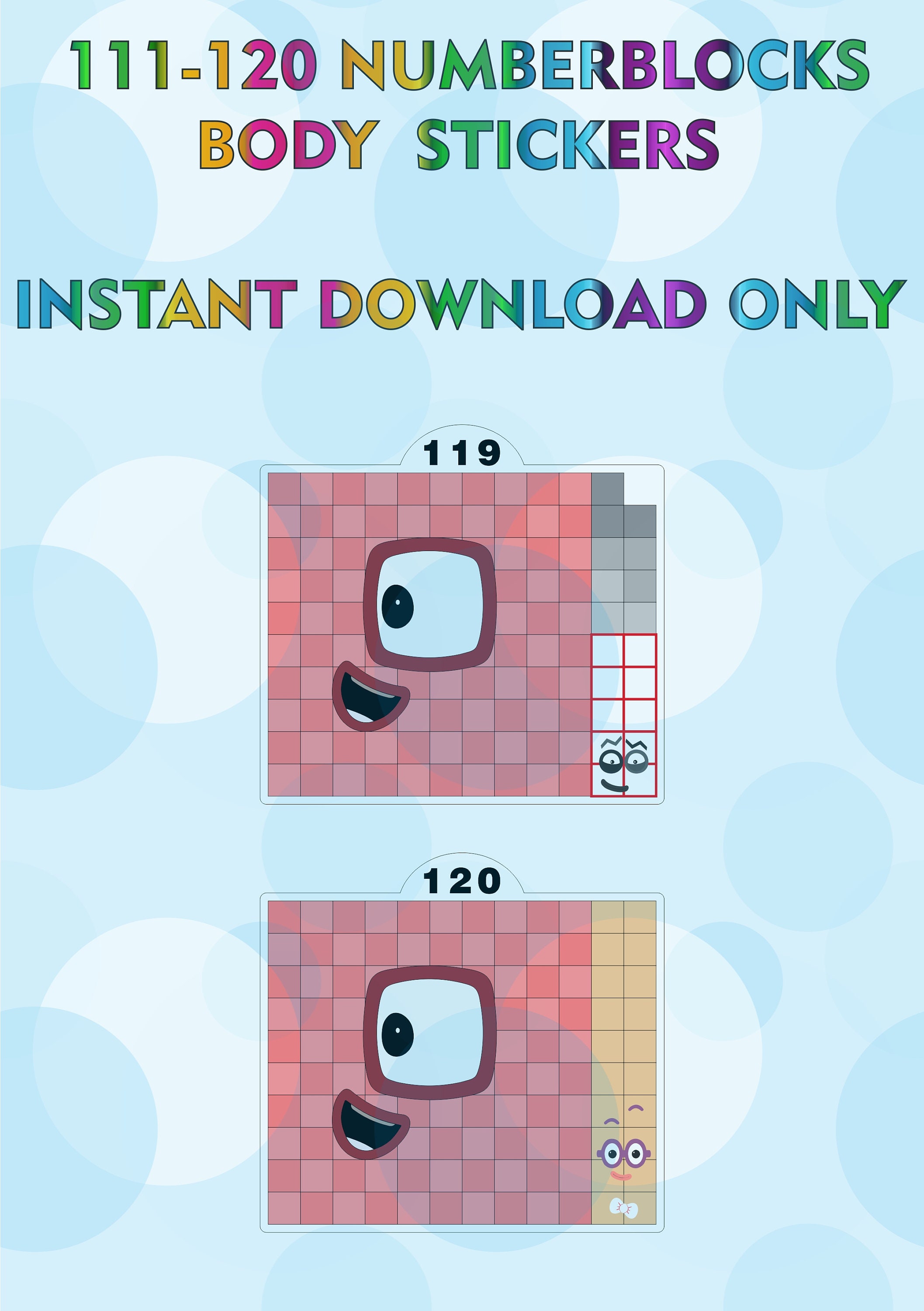 Numberblocks 111-120 Body Stickers / A4 Sticker Printing / Instant ...