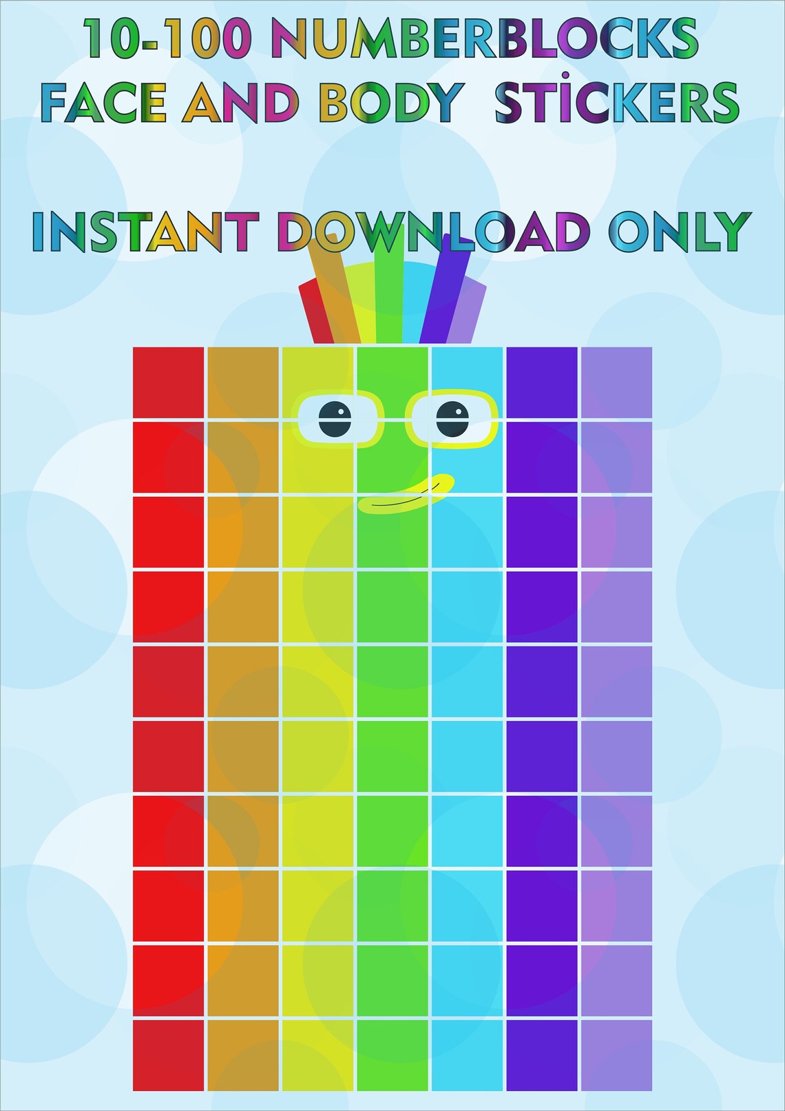 Numberblocks 10-100 Faces / for 2cm Cubes / A4 Sticker Printing ...