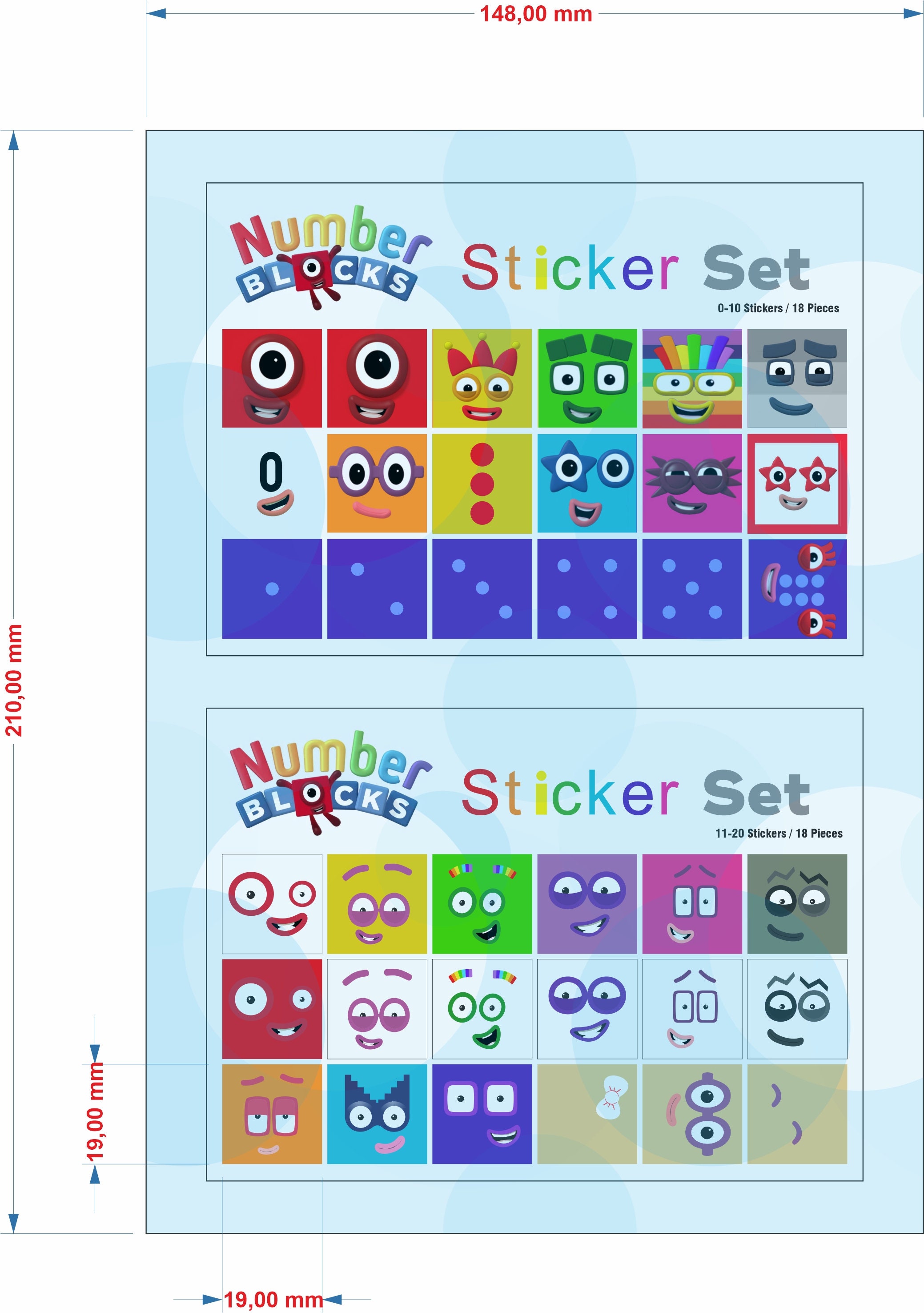 Numberblocks 0-20 Faces / for 2cm Cubes / A5 Sticker Printing / Instant ...