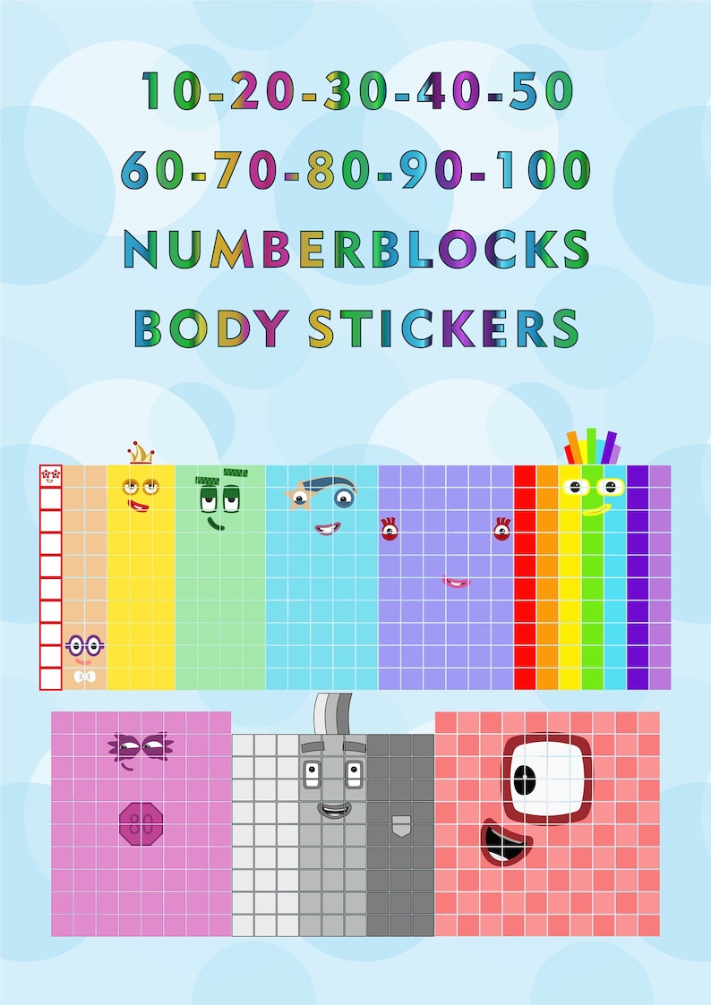 Numberblocks 10-100 Body Stickers, Waterproof, Scratch and UV Resistant ...