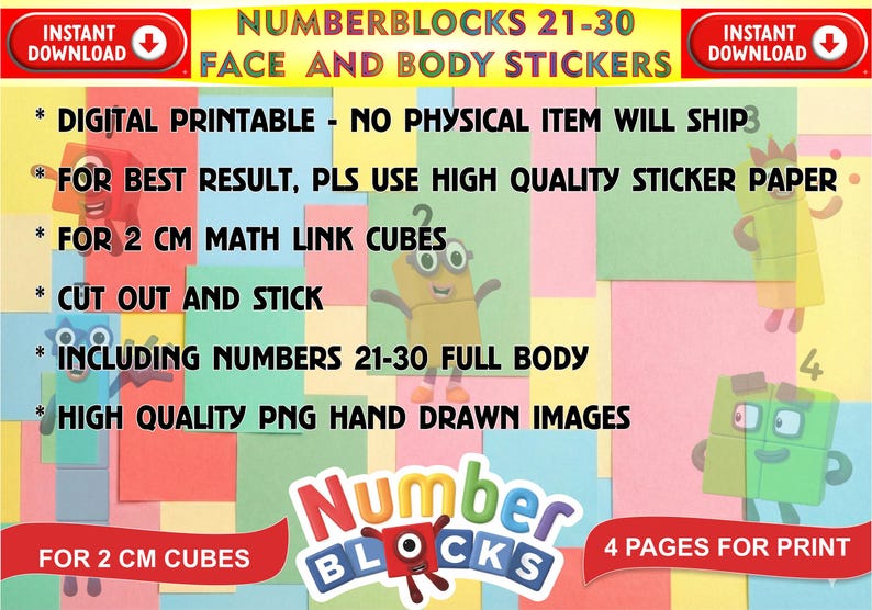 Numberblocks 21-30 Face Stickers | Unifix Cubes Printable (PDF Download ...
