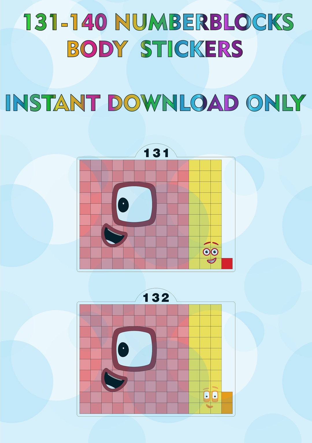 Numberblocks 131-140 Body Stickers / A4 Sticker Printing / Instant ...