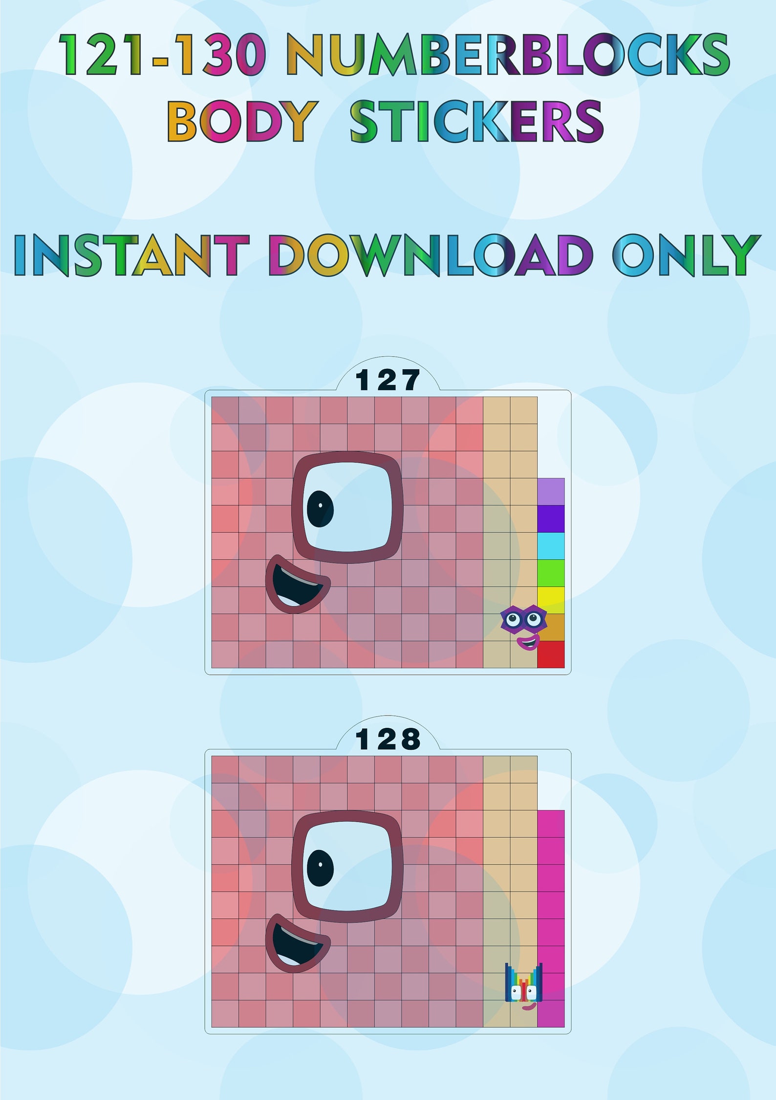 Numberblocks 121-130 Body Stickers / A4 Sticker Printing / Instant ...