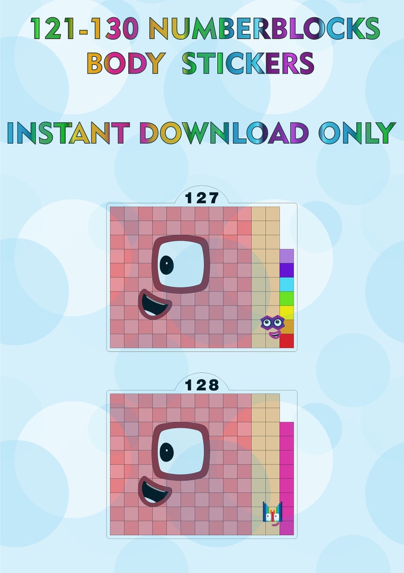 Numberblocks 121-130 Body Stickers / A4 Sticker Printing / Instant ...