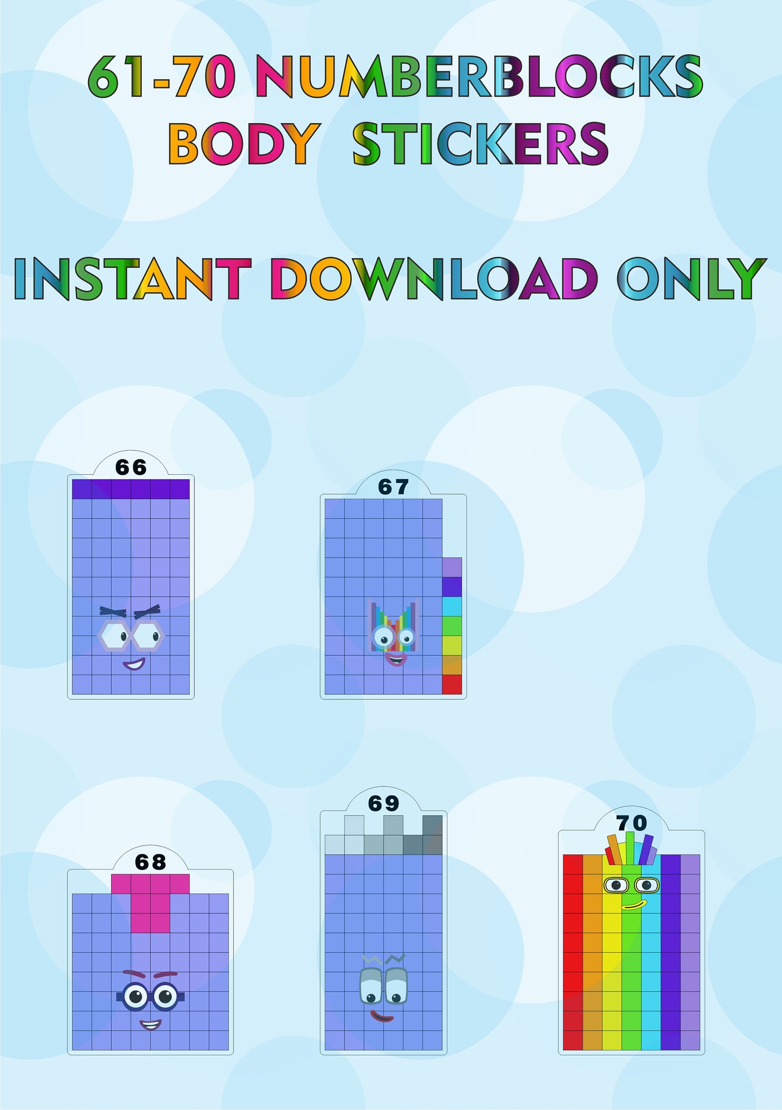 Numberblocks 61-70 Body Stickers / A4 Sticker Printing / Instant ...