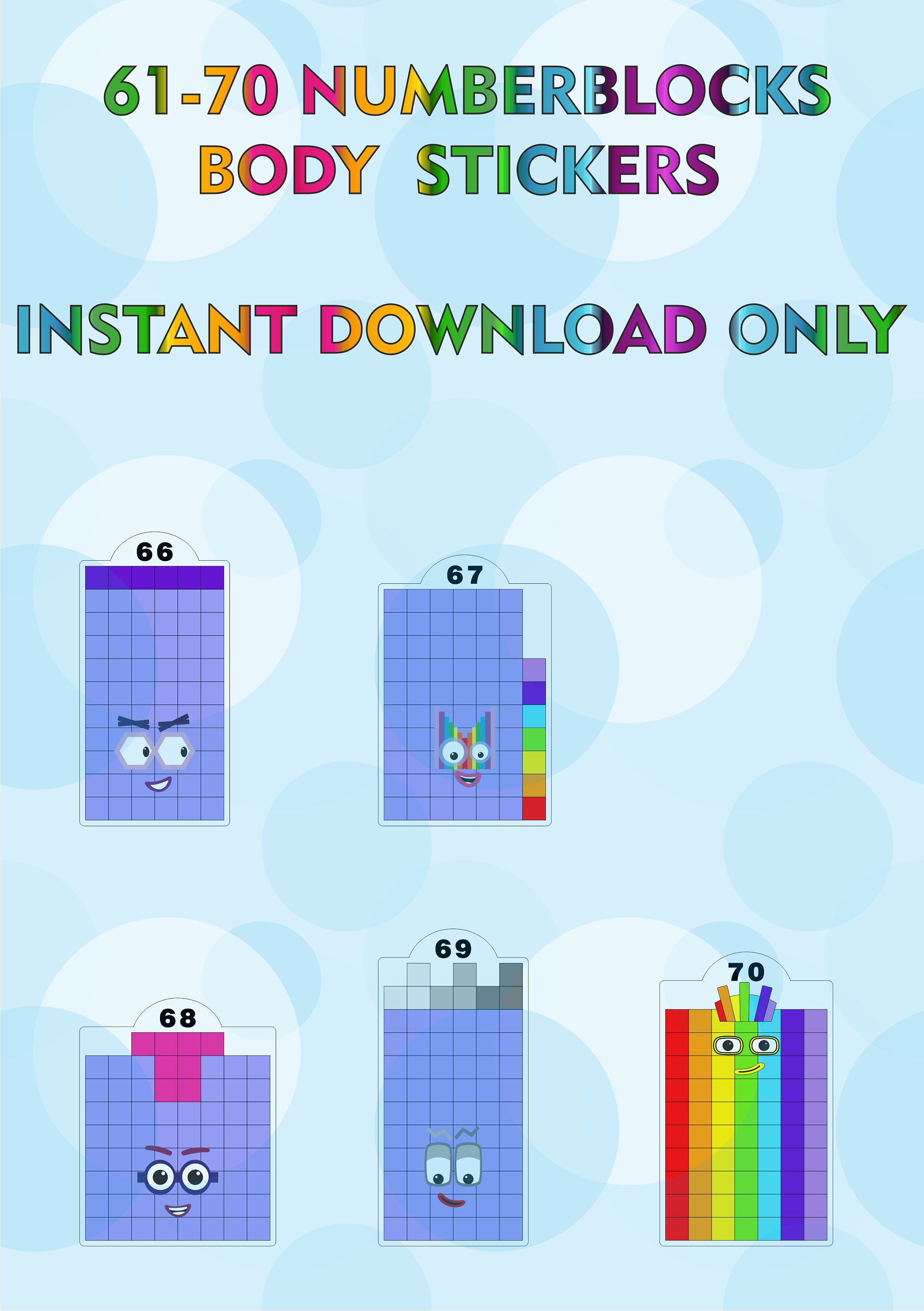 Numberblocks 61-70 Body Stickers / A4 Sticker Printing / Instant ...