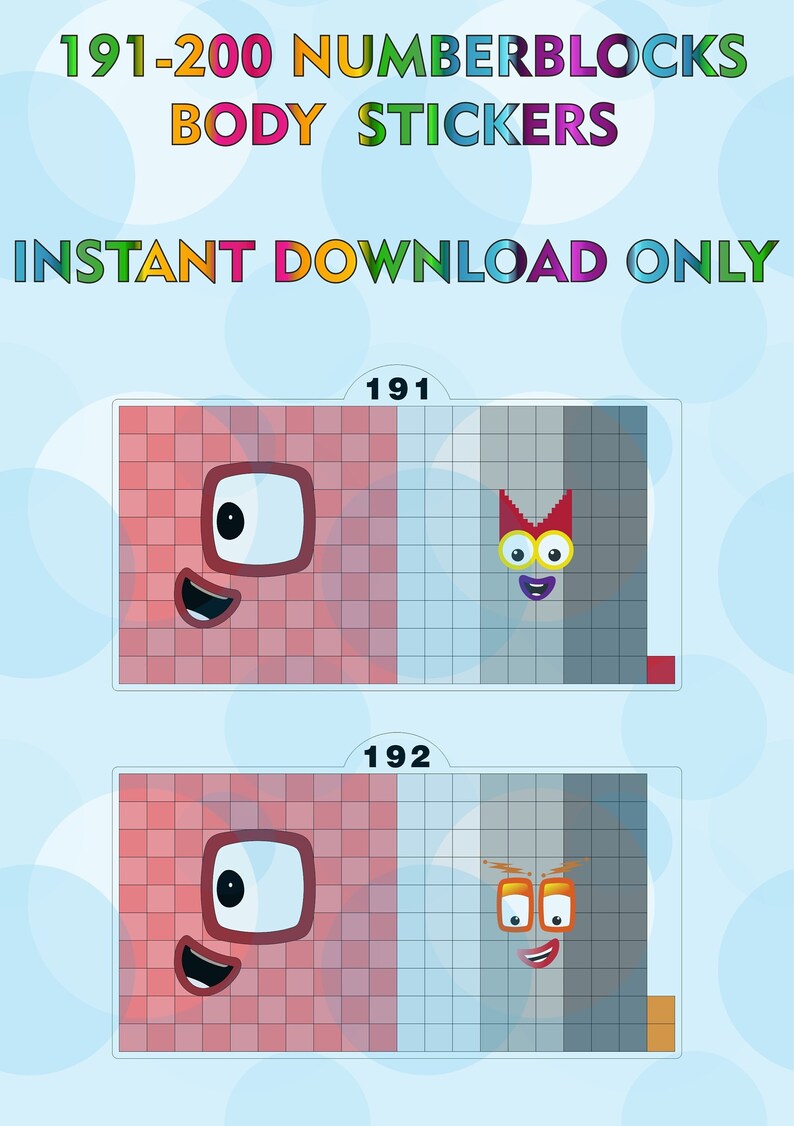Number Blocks 191-200 Body Stickers / A4 Sticker Printing / Instant ...