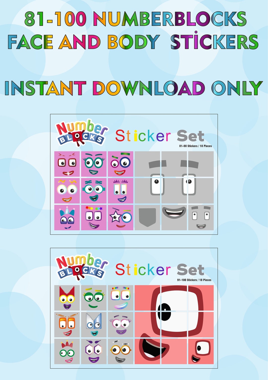 Numberblocks 81-100 Faces / for 2cm Cubes / A5 Sticker Printing ...