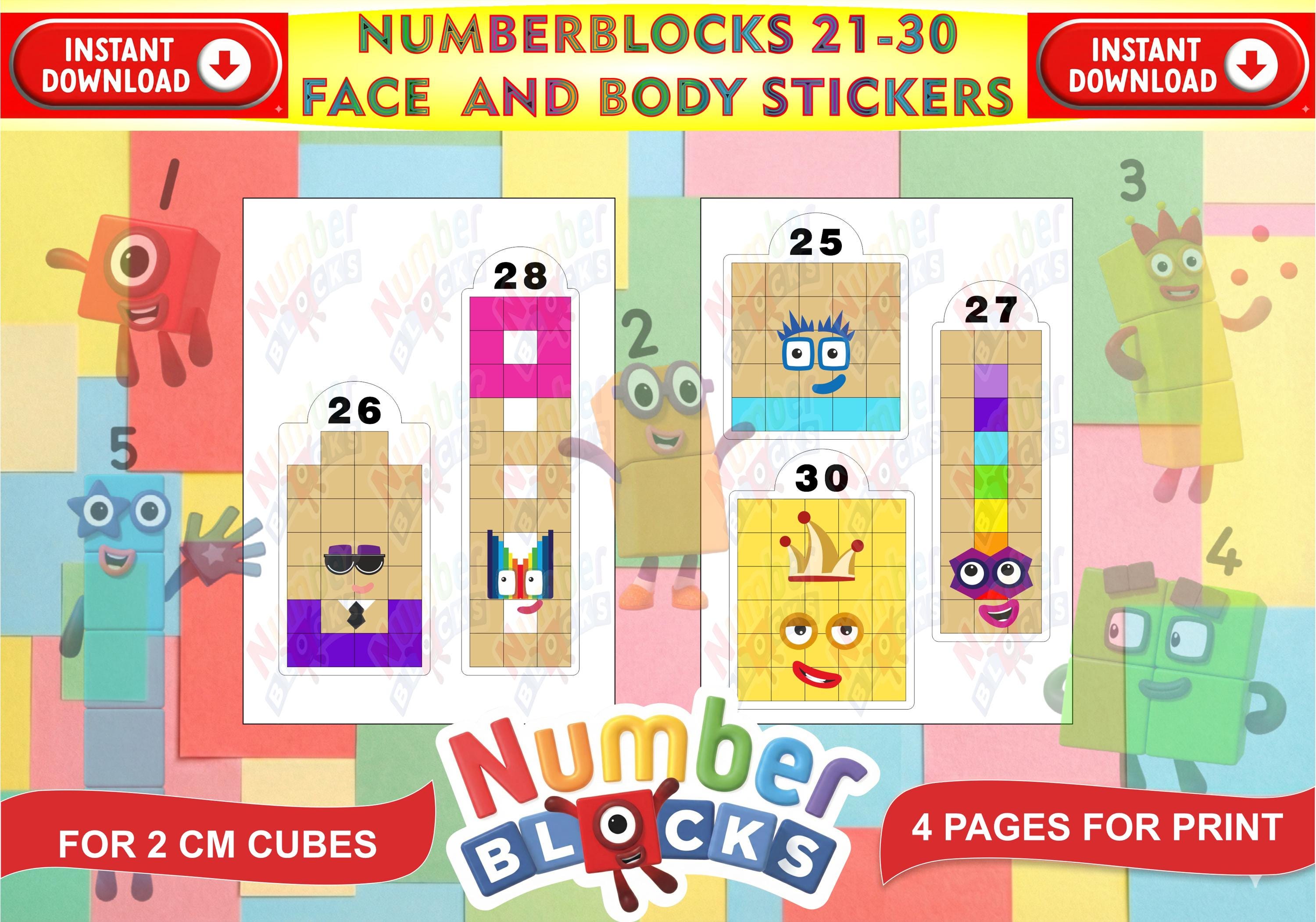 Numberblocks 21-30 Face Stickers | Unifix Cubes Printable (PDF Download ...