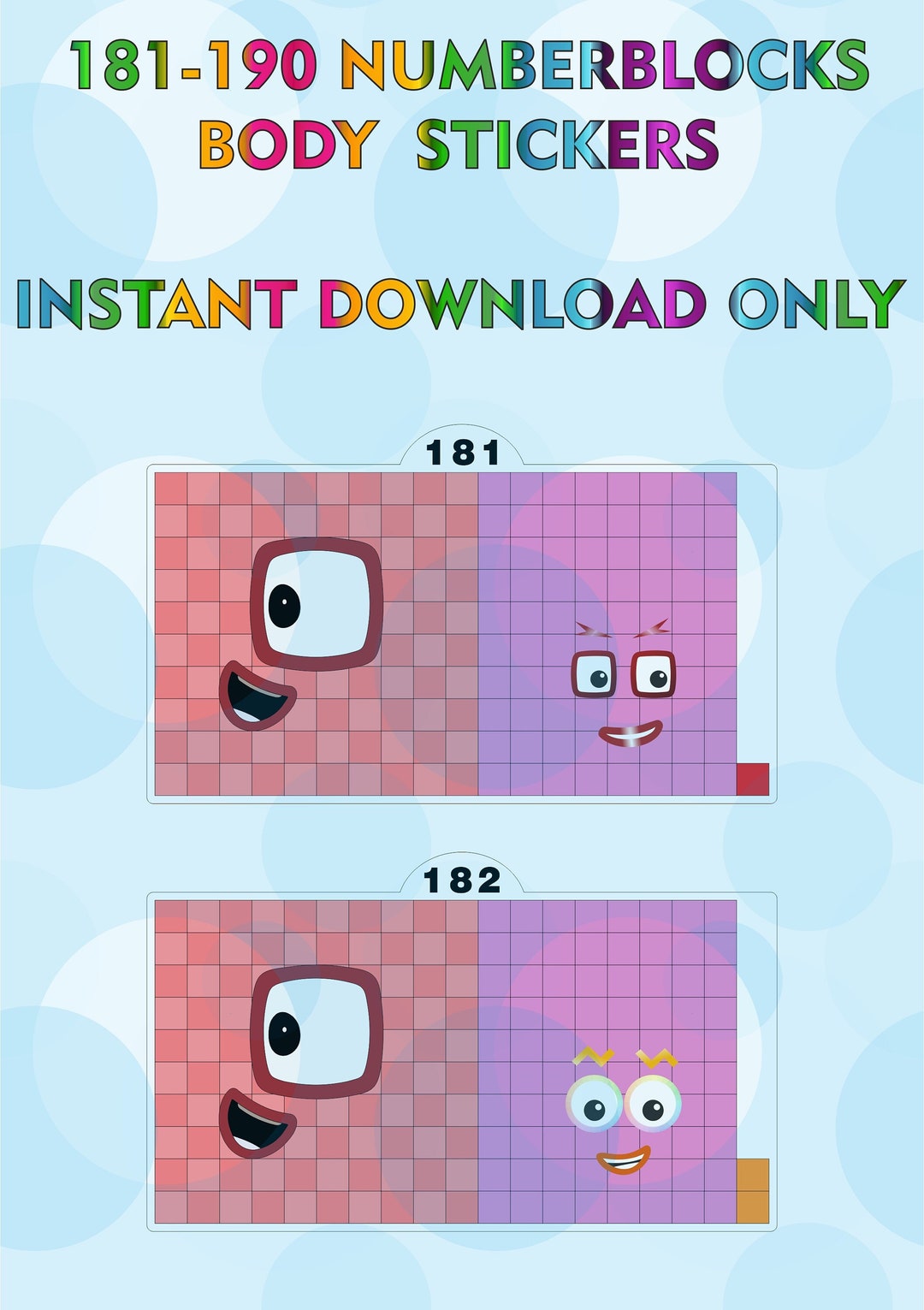 Numberblocks 181-190 Body Stickers / A4 Sticker Printing / Instant ...