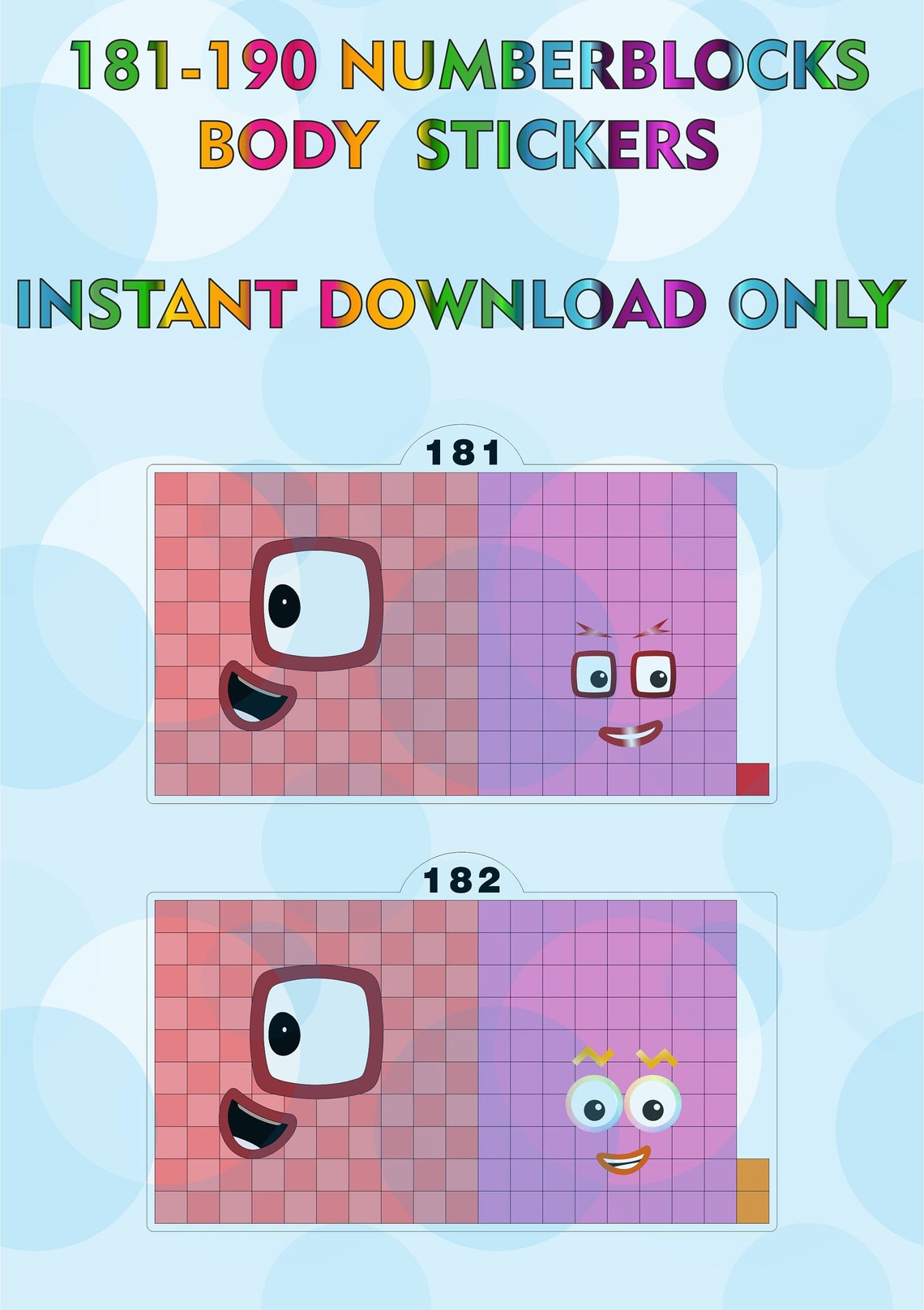 Numberblocks 181-190 Body Stickers / A4 Sticker Printing / Instant ...