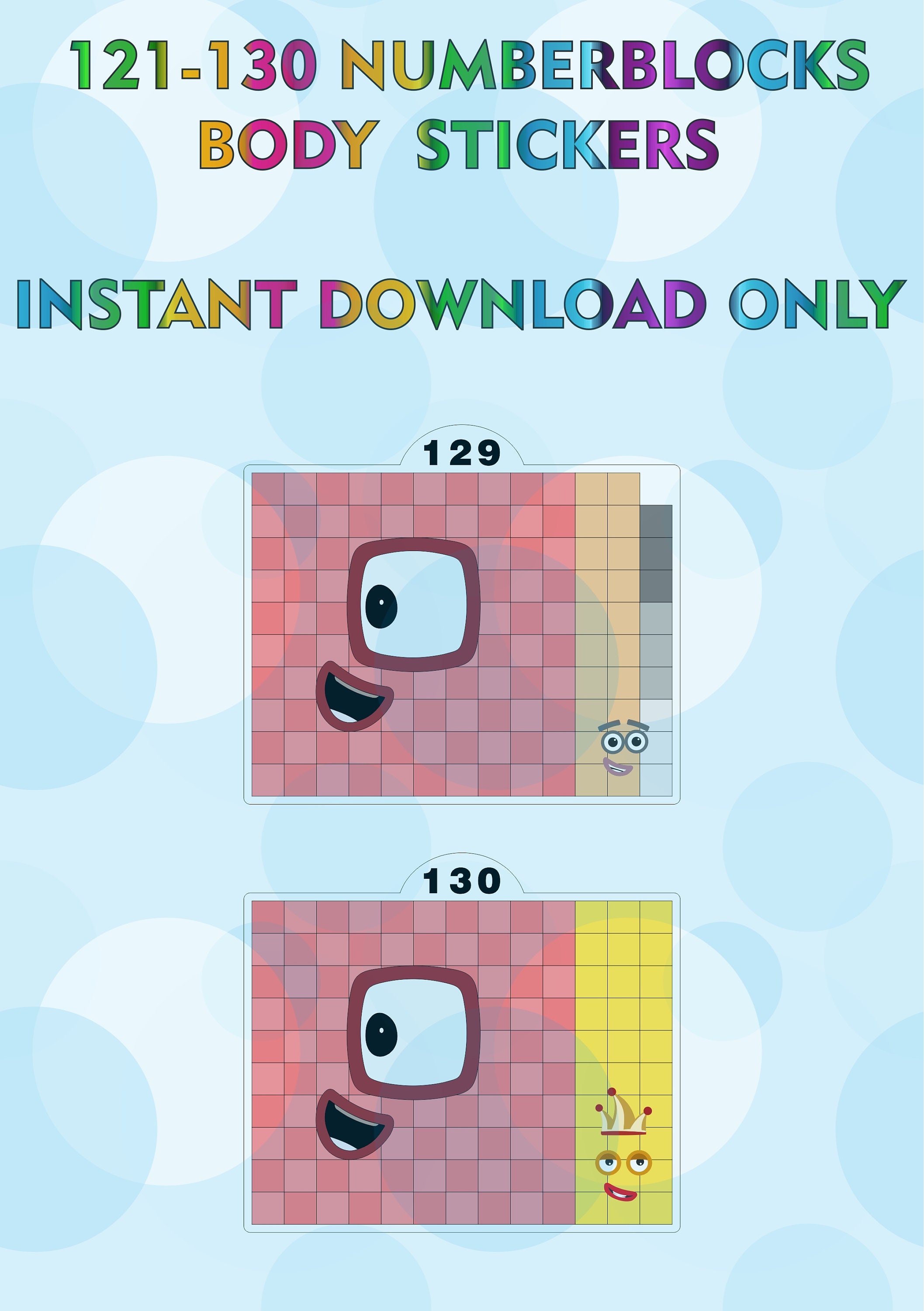 Numberblocks 121-130 Body Stickers / A4 Sticker Printing / Instant ...