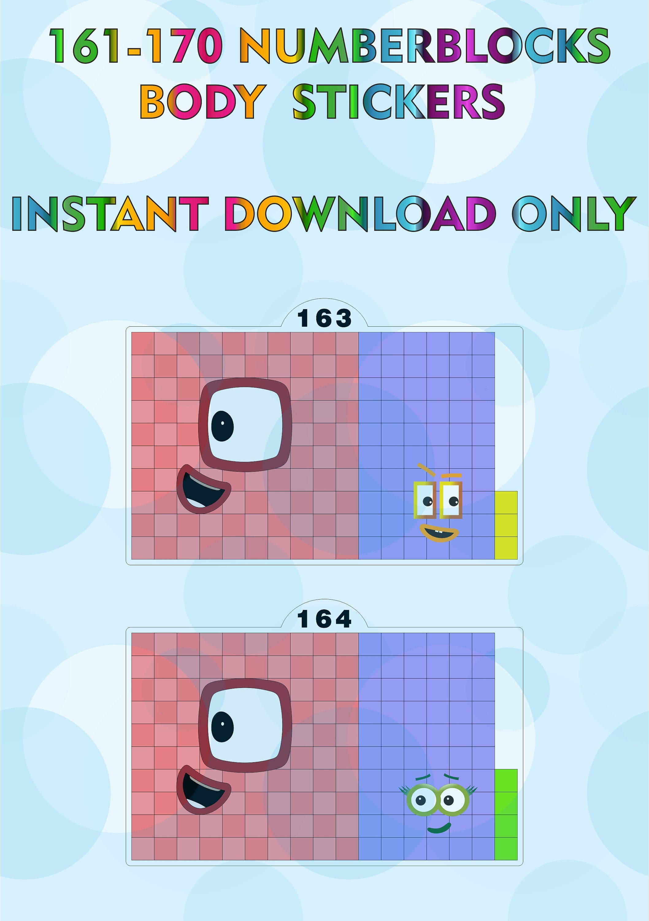 Numberblocks 161-170 Body Stickers / A4 Sticker Printing / Instant ...