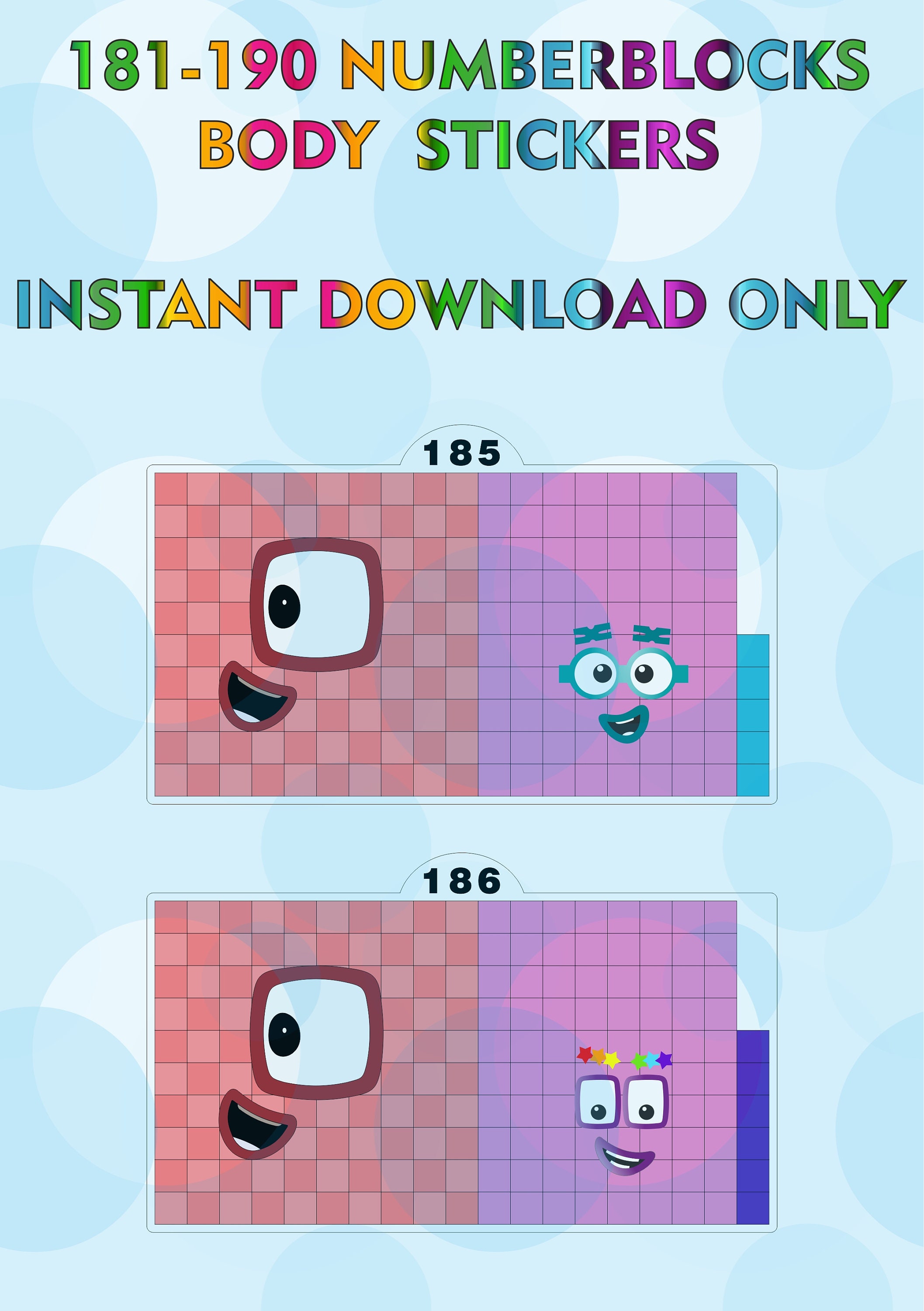Numberblocks 181-190 Body Stickers / A4 Sticker Printing / Instant ... Numberblocks 181-190 Body Stickers / A4 Sticker Printing / Instant ...