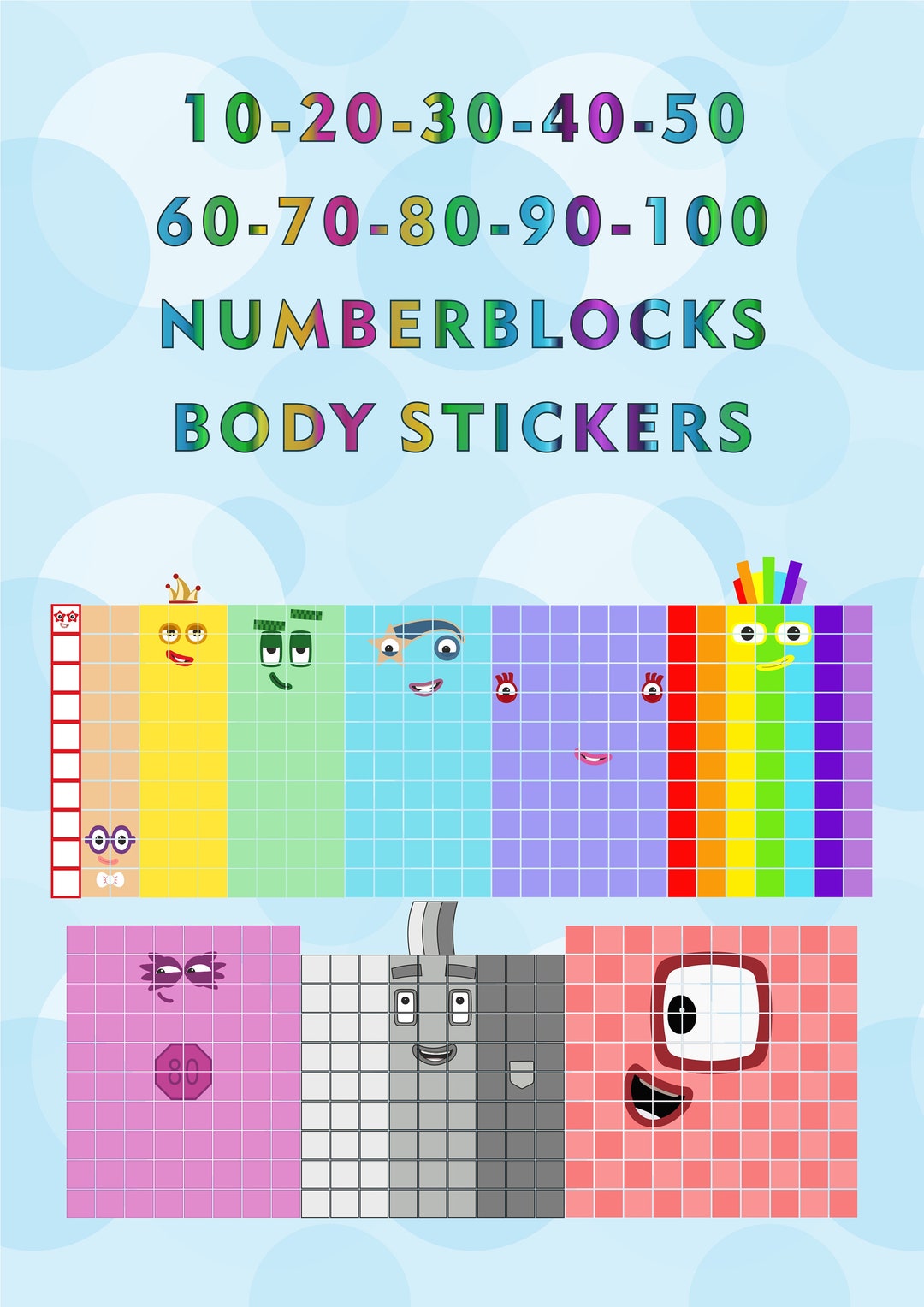 Numberblocks 10-100 Body Stickers Waterproof Scratch and UV - Etsy