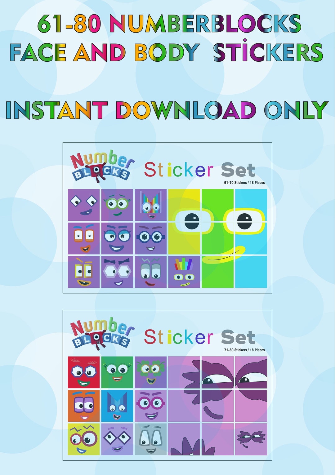 Numberblocks 61-80 Faces / for 2cm Cubes / A5 Sticker Printing ...