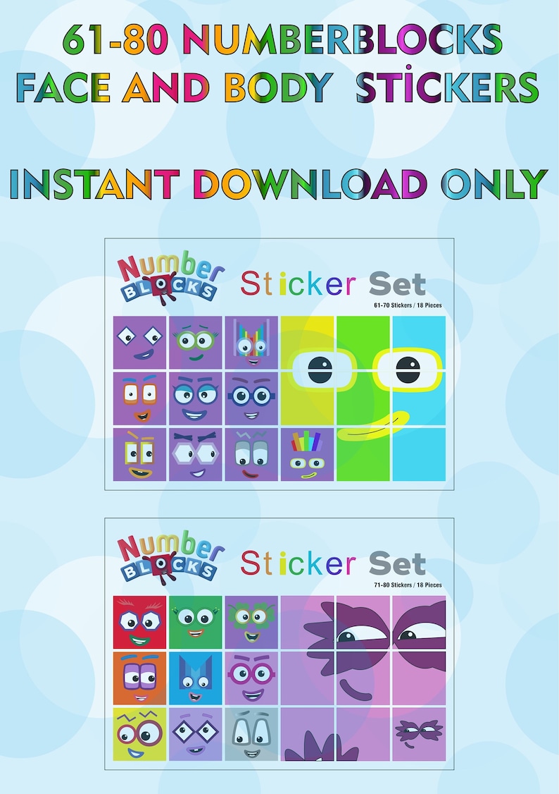 Numberblocks 61-80 Faces / for 2cm Cubes / A5 Sticker Printing ...