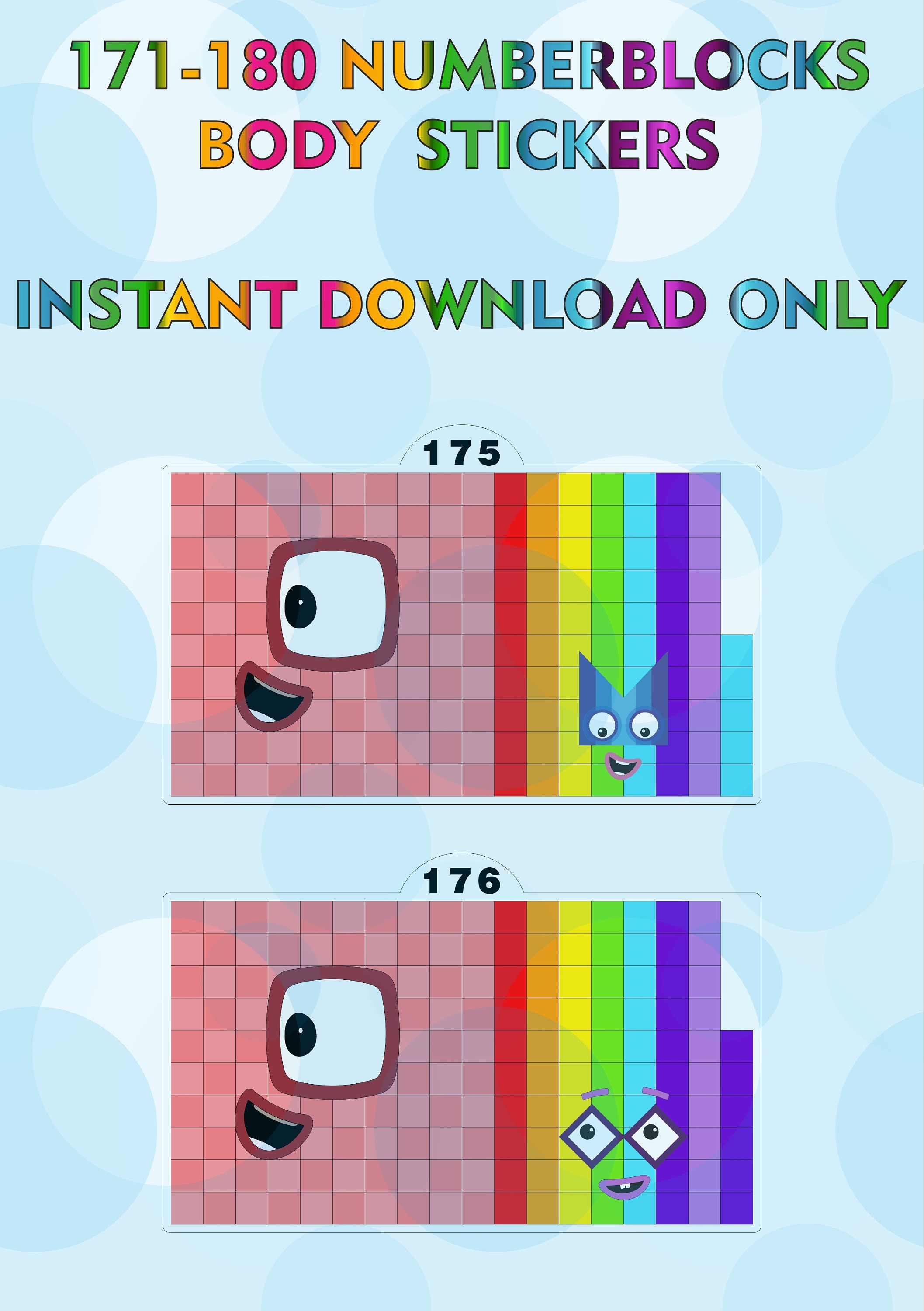 Numberblocks 171-180 Body Stickers / A4 Sticker Printing / Instant ...