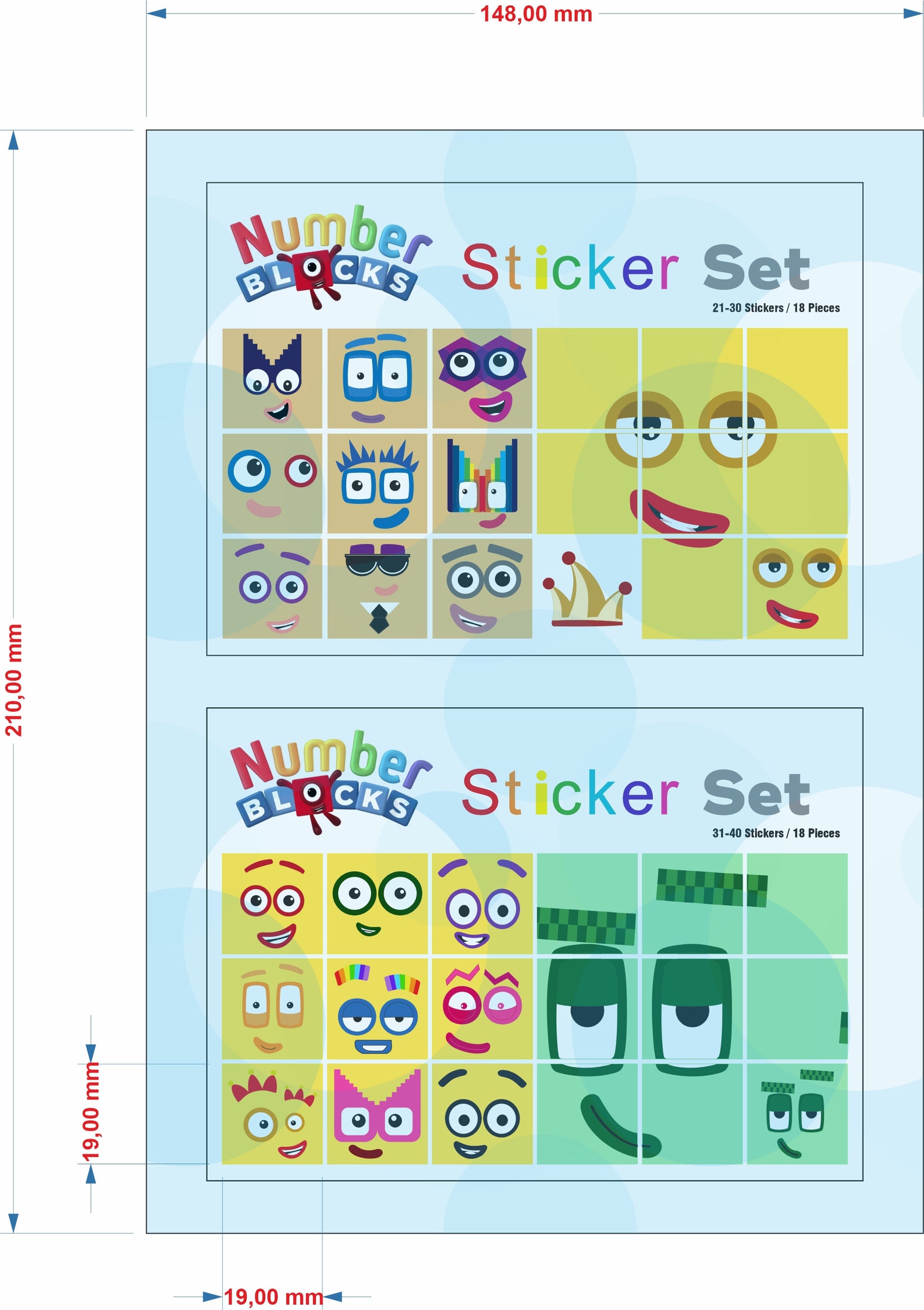 Numberblocks 21-40 Faces / for 2cm Cubes / A5 Sticker Printing ...