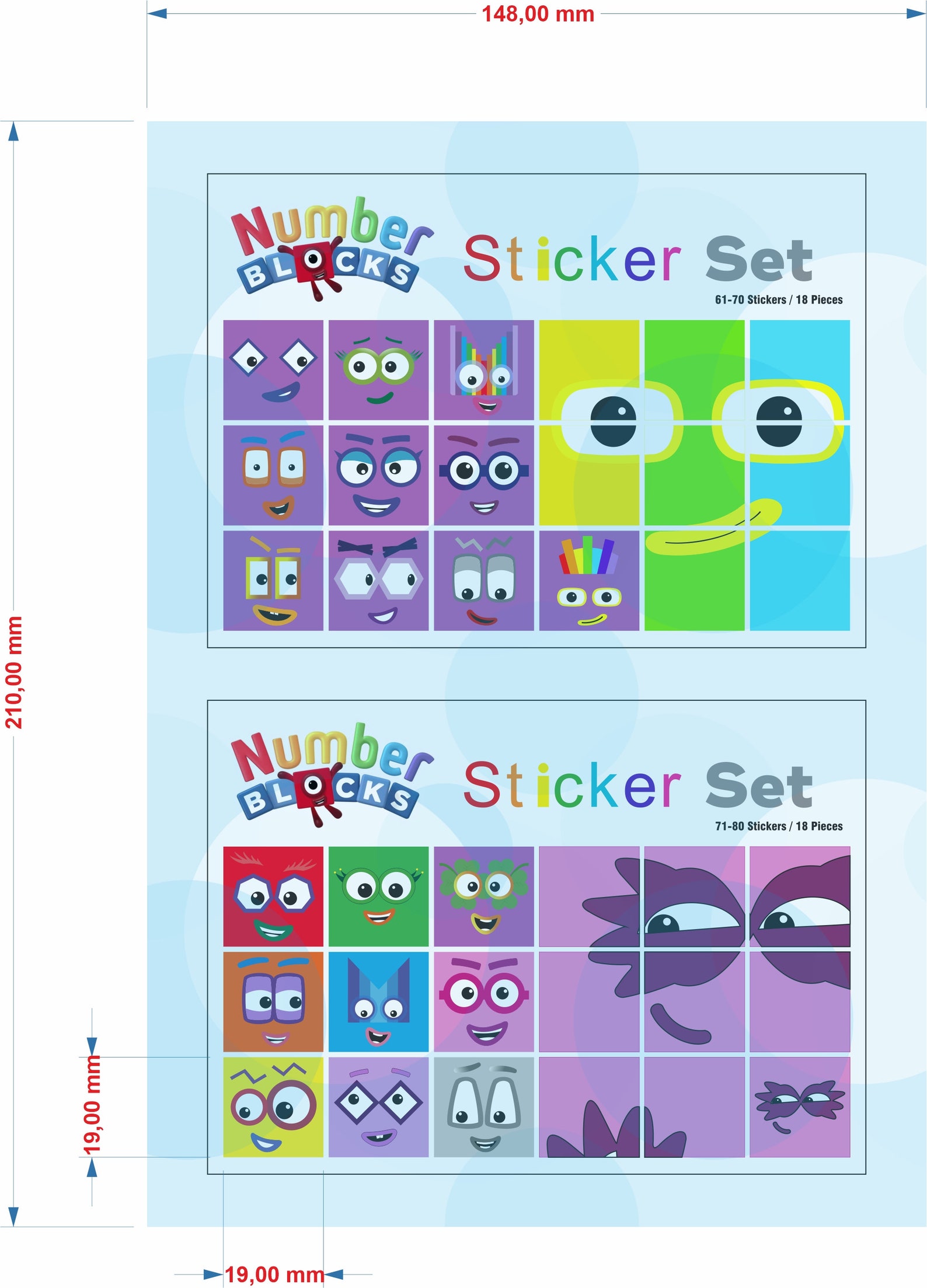 Numberblocks 61-80 Faces / for 2cm Cubes / A5 Sticker Printing ...