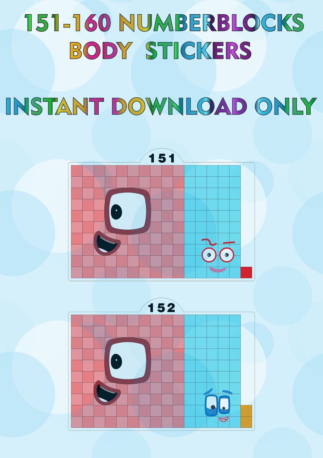 Numberblocks 151-160 Body Stickers / A4 Sticker Printing / Instant ...