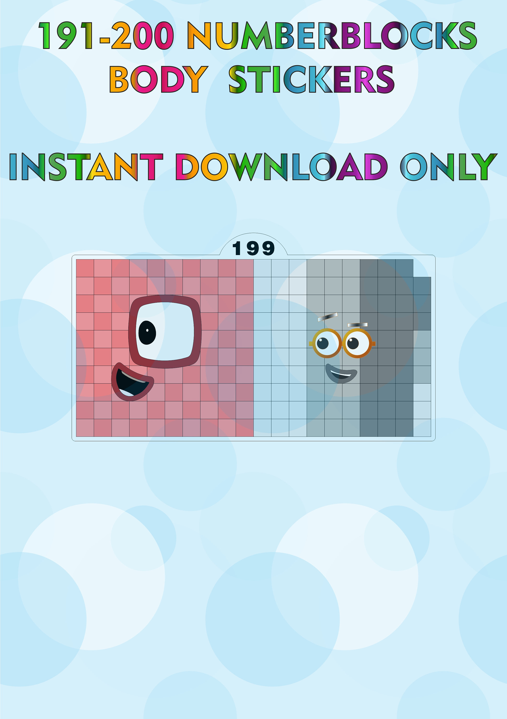 Numberblocks 191-200 Body Stickers / A4 Sticker Printing / Instant ...