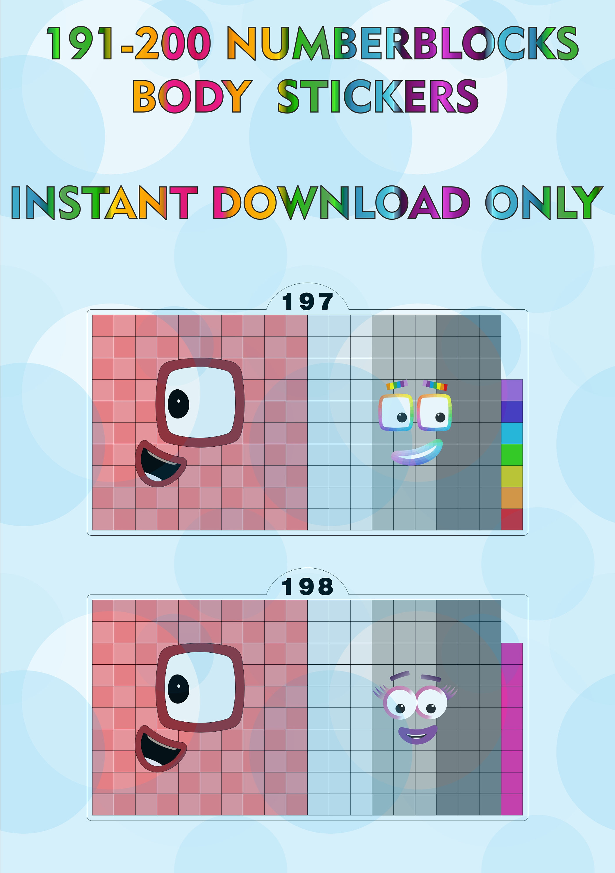 Numberblocks 191-200 Body Stickers / A4 Sticker Printing / Instant ...