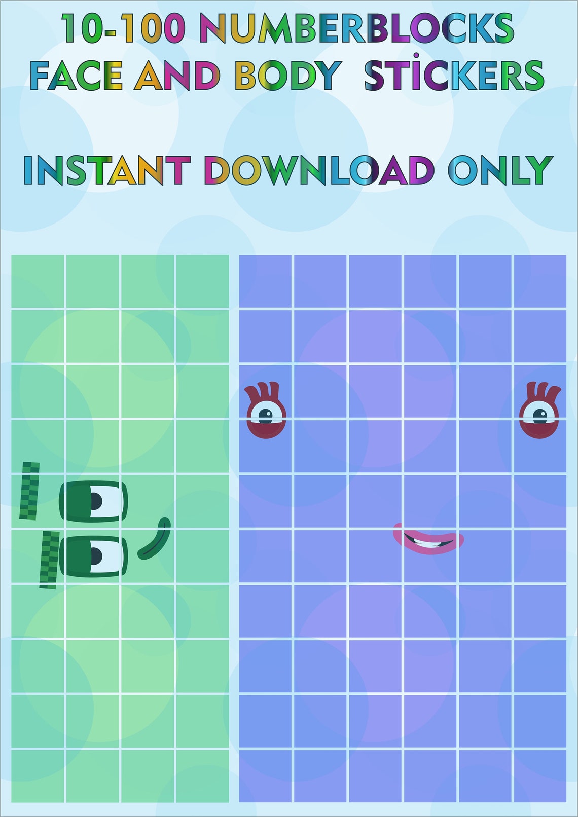 Number Blocks 10-100 Faces / for 2cm Cubes / A4 Sticker Printing ...