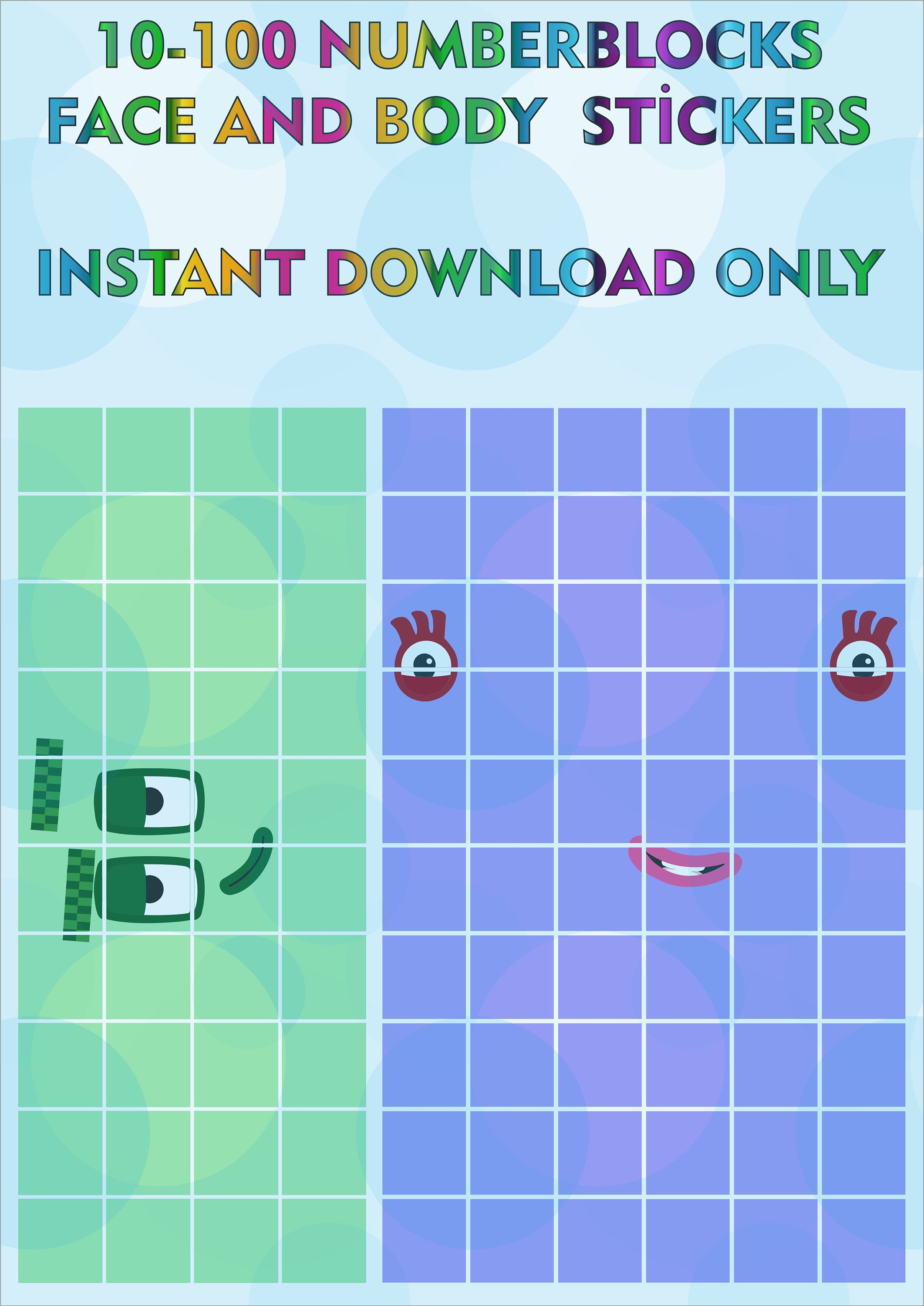 Numberblocks 10-100 Faces / for 2cm Cubes / A4 Sticker Printing ...