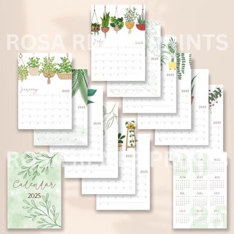 2025 Monthly Calendar Printable Watercolour Plant PDF, A4, Elegant ...