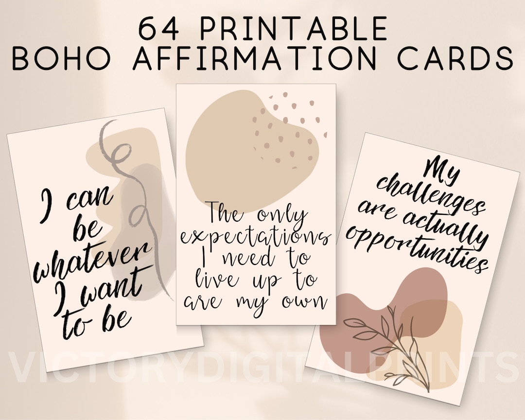 64 Boho Positive Affirmation Cards, Printable Affirmations ...