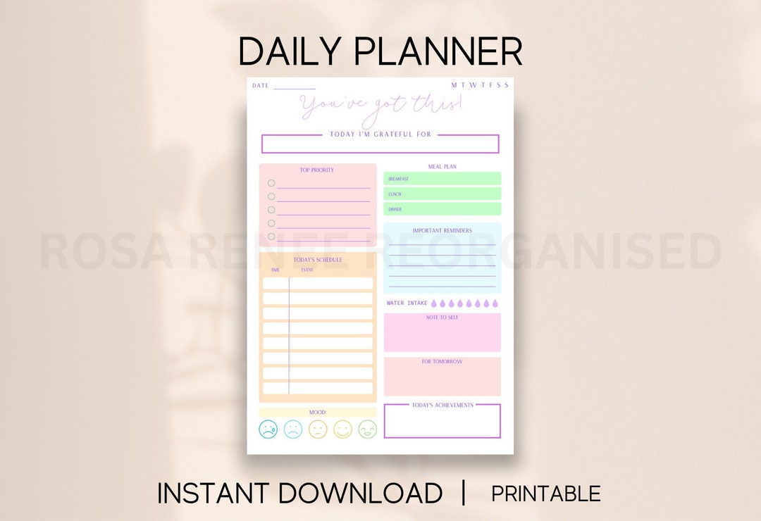 Daily Planner Printable | Rainbow Daily to Do List | for Work ...