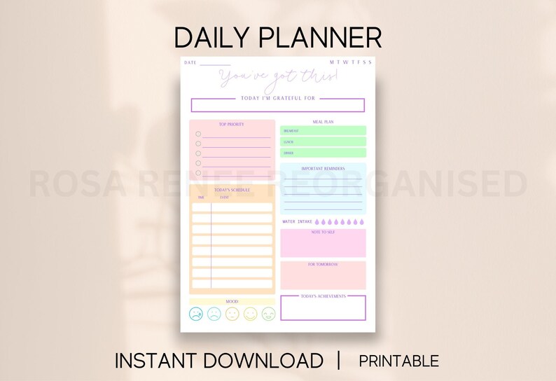 Daily Planner Printable Rainbow Daily to Do List for Work / Personal ...