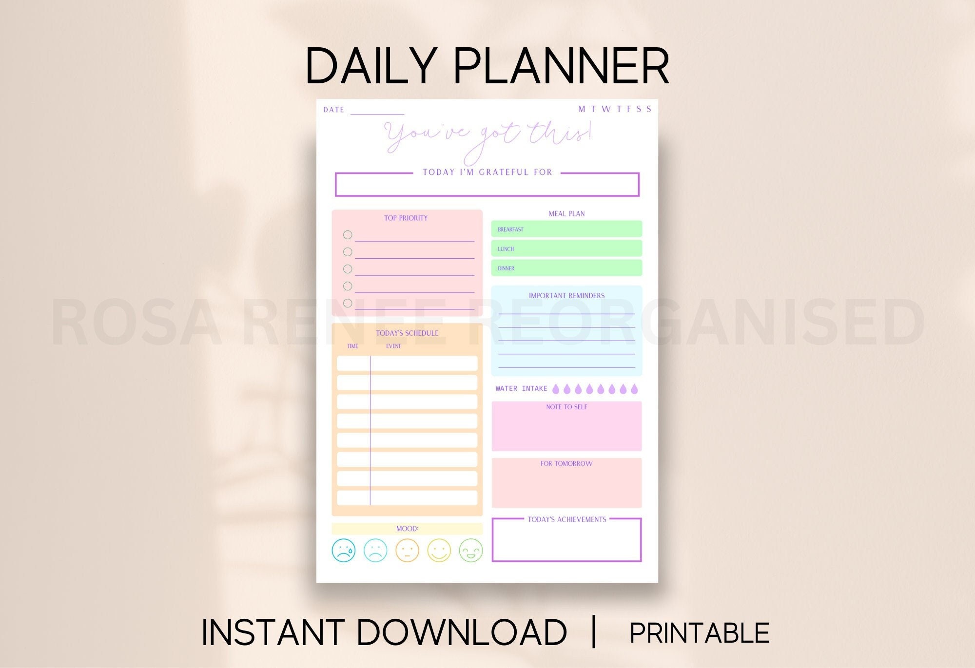 Daily Planner Printable Rainbow Daily to Do List for Work / Personal ...