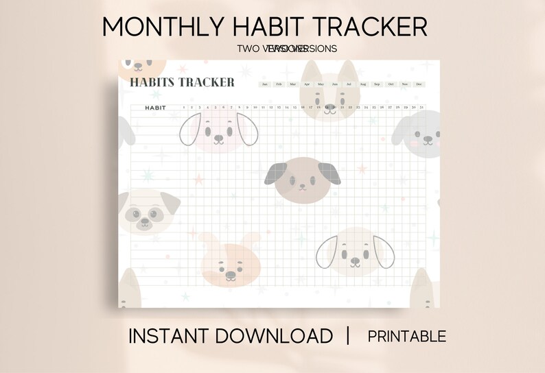 Monthly Habit Tracker Printable Pets Animal Monthly Habit - Etsy