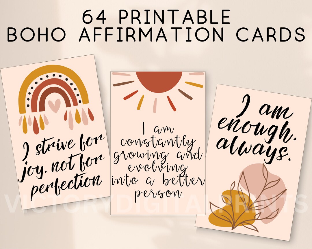 64 Boho Positive Affirmation Cards, Printable Affirmations ...