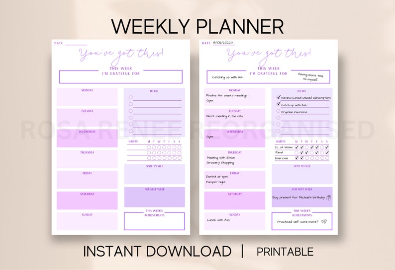 Weekly Planner Printable Purple Daily to Do List for Work / Personal ...