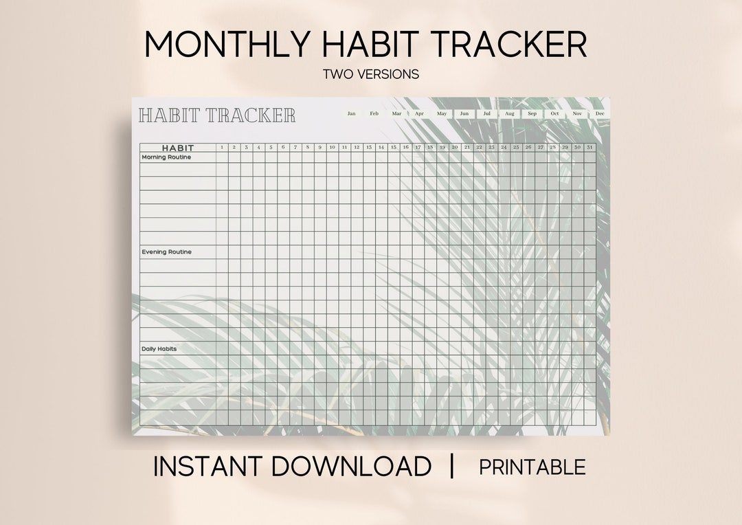Monthly Habit Tracker Printable Plant Monthly Habit Tracker for Work ...