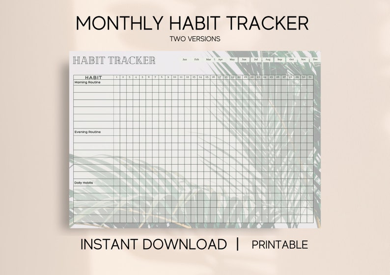 Monthly Habit Tracker Printable Plant Monthly Habit Tracker for Work ...