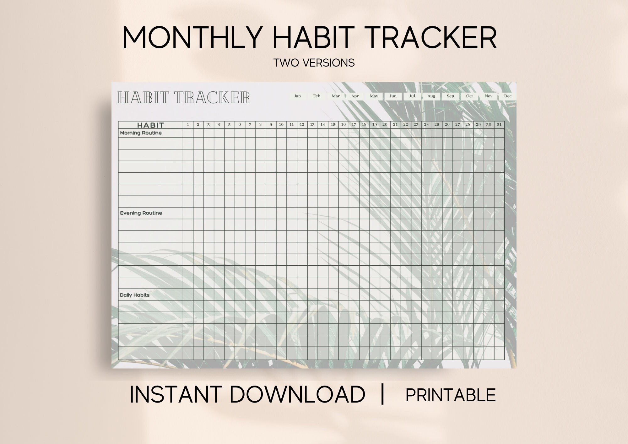 Monthly Habit Tracker Printable Plant Monthly Habit Tracker for Work ...