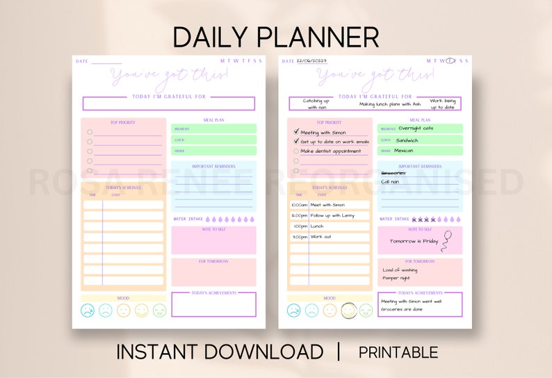 Daily Planner Printable | Rainbow Daily to Do List | for Work ...